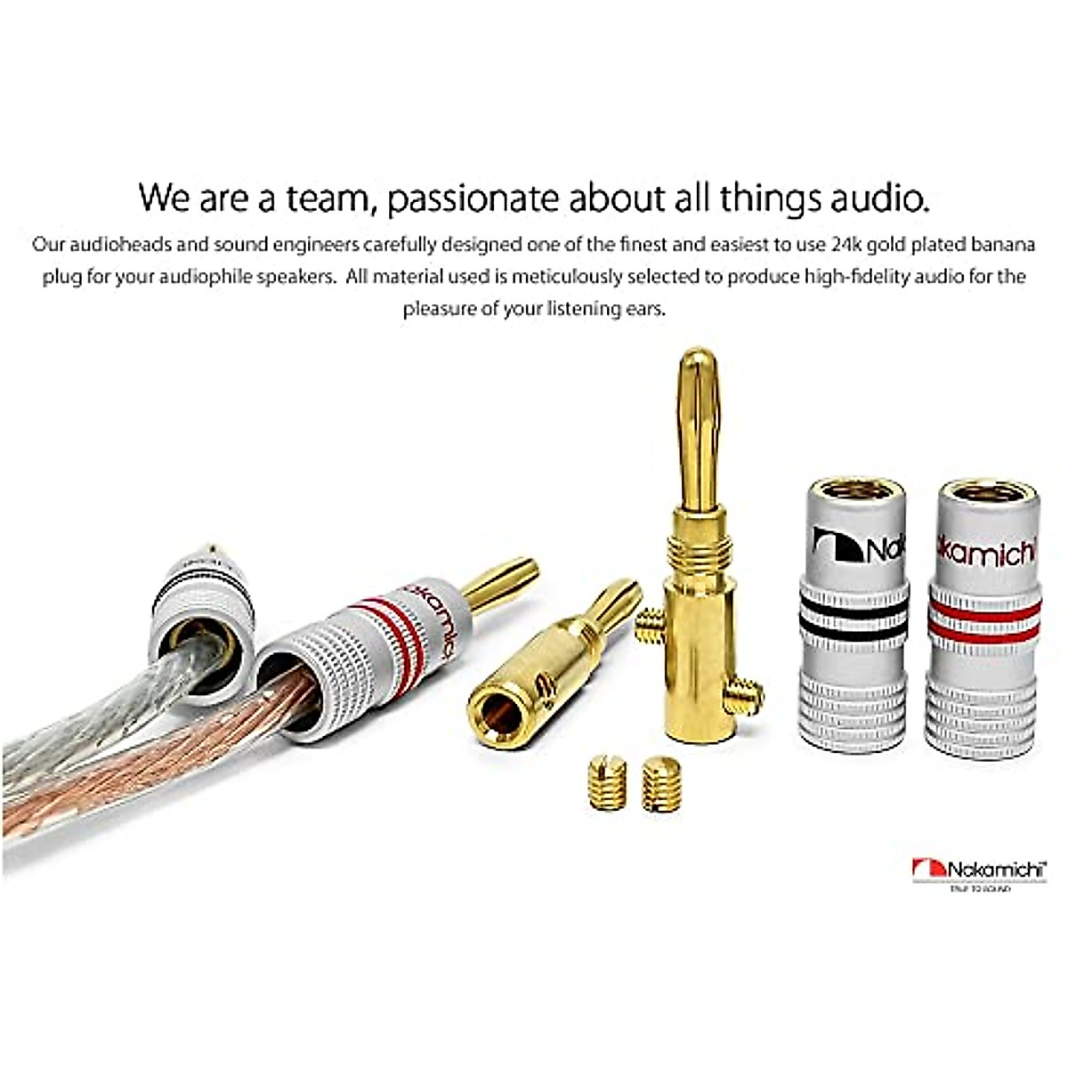 Nakamichi Excel Series 24k Gold Plated Banana Plug 12 AWG - 18 AWG Gauge Size 4mm for Speakers Amplifier Hi-Fi AV Receiver Stereo Home Theatre Radio Audio Wire Cable Screw Connector 4 Pcs (2-Pairs)