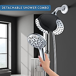 Rain Shower Head with Handheld, High Pressure 9-Setting Hand Held Shower and Rainfall Shower Head Separately or Together, Nuodan 3-Way Waterfall Shower Combo with Stainless Steel Hose, Chrome