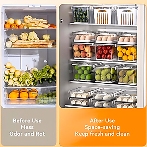 Oiperiey 3-Pack Fridge Vegetable and Fruit Storage Containers, Creative Timer Refrigerator Drain Storage Box, BPA-Free Kitchen Storage Box with Ventilation Holes to Keep Food Fresh