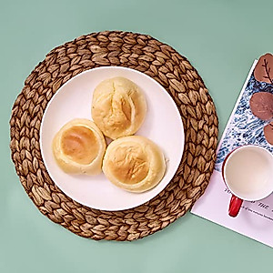 (4 Sizes: 12"-13"-14"-15") BARIEN Brown Woven Placemats Round Set of 6, Natural Water Hyacinth Weave Placemat for Dining Table, Large Handmade Woven Placemats Heat Resistant Non-Slip (13" - Set of 6)