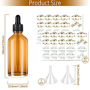 CycleMore 1oz Amber Glass Dropper Bottles 48 Pack Tincture Bottles with Eye Droppers, Two Plastic Funnels and Labels. Glass Essiential Oil Bottles for Chemistry Lab Chemicals, Perfumes & More Liquids
