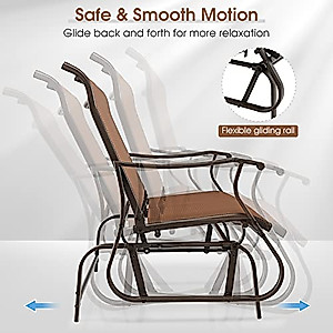 Tangkula Patio Glider Bench, 2-Person Outdoor Rocking Bench with High Back & Curved Armrests, Swing Glider Loveseat with Spacious Seat for Backyard, Balcony, Poolside, Porch (Brown)