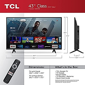TCL 43" Class 4-Series 4K UHD HDR Smart Google TV – 43S446, 2022 Model