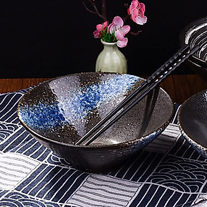 Japanese Ramen Bowls Set of 2, Ceramic Noodle Soup Cereal Bowls(BLC)