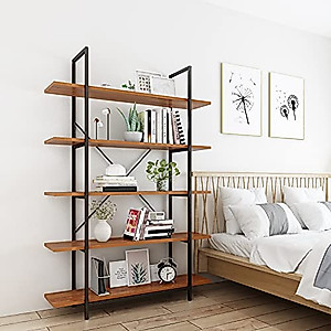 Himimi 5 Tier Bookshelf, Open Vintage Industrial Style Bookshelves and Bookcase, Etagere Bookcase with Metal Frame for Home and Office Organizer