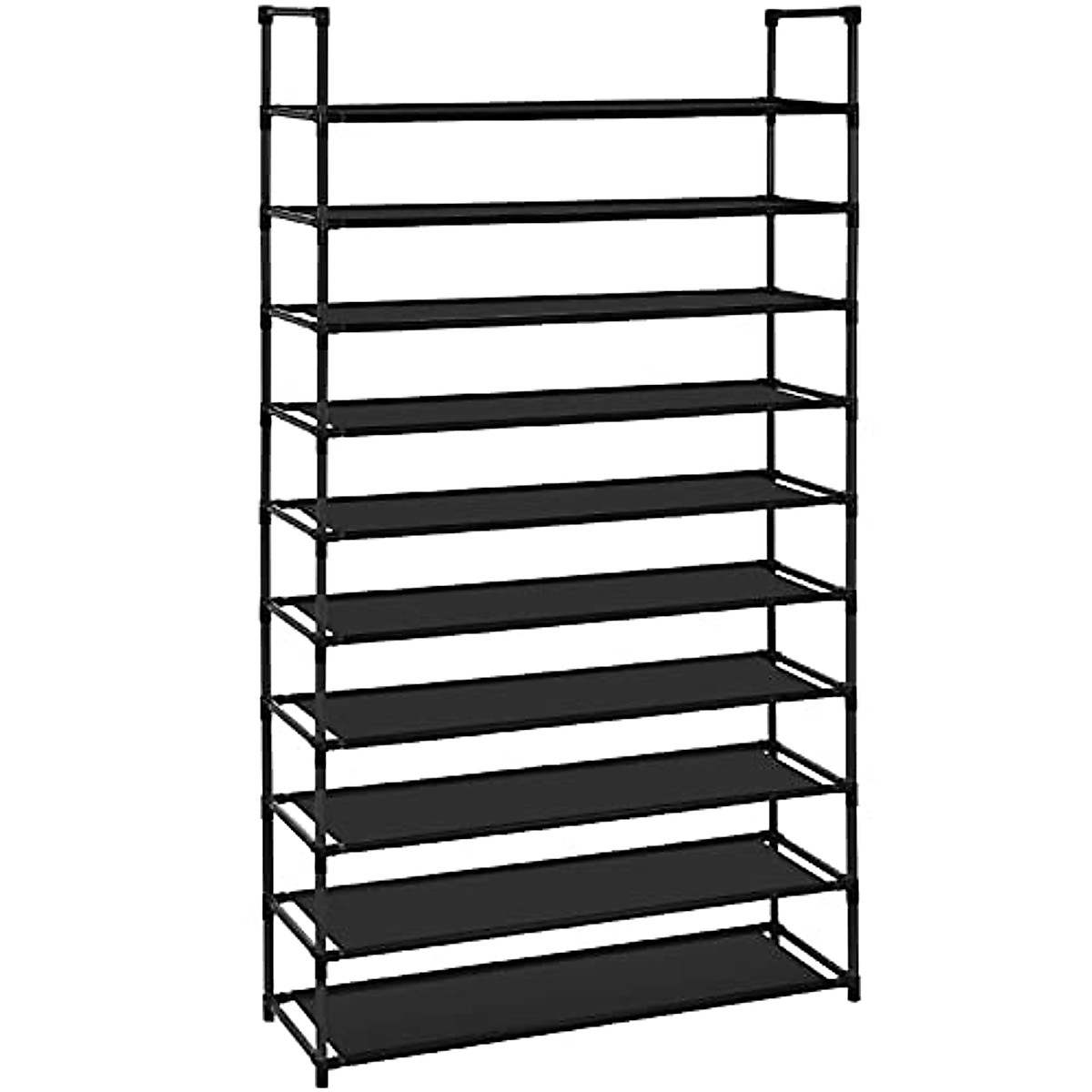 Camabel 10 Tiers Shoe Rack Capacity 130lbs for 60 Pairs Stackable Narrow Expandable Non-Woven Fabric Shoe Storage Organizer Cabinet Tower Shelf Space Saving Assembly High Shoes Black BG361