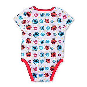 Sesame Street Boys’ 4 Pack Bodysuit for Newborn and Infant – Blue/Red/Grey/White