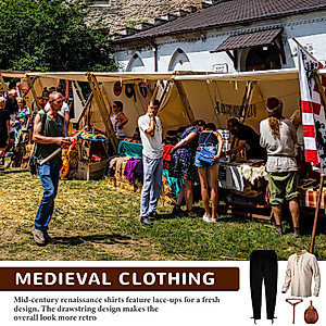 Xtinmee 4 Pcs Halloween Men Renaissance Costume Set Medieval Pirate Viking Costume Shirt Pant Belt Bag(Black, Beige Coffee,Large)