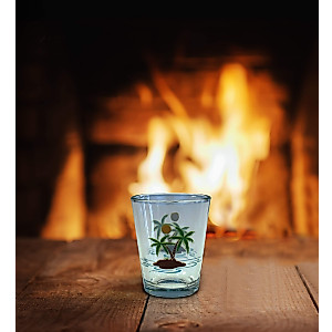 Puzzled Clear Palm Trees Shot Glass, 1.70 Oz. Unbreakable Beverage Tequila Gin Cocktail Whisky Vodka Novelty Glassware Handcrafted Drinkware Home & Bar Tools Accessory