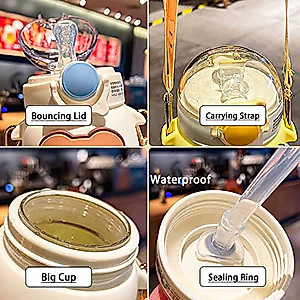 excvalues Kawaii Water Bottle with Straw and Strap, Cute Water Bottles with 3D Stickers, Large Capacity Leak-Proof Bottles for Girls School (White)