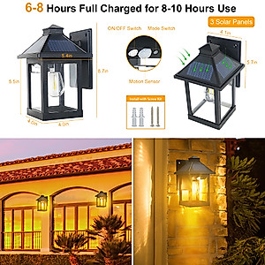 UOOIUMOY 2 Pack Solar Powered Wall Lantern Lights with 3 Lighting Modes, LED Dusk to Dawn Solar Sconce Outdoor Wall Mount, Motion Sensor Front Porch Lights Fixtures Waterproof for Patio Garage