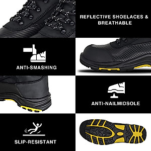 ANITAKE Steel Toe Work Boots, 6 Inch Leather Non-Slip Construction Boots for Men Safety Industrial Construction Boots for Men Puncture Resistance Work Shoes