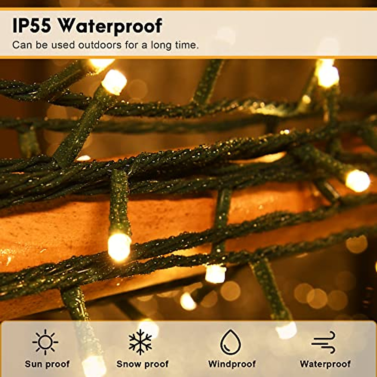 ROYAMY Outdoor Christmas String Lights 300 LED 105ft, IP55 Waterproof UL Certificated Suitable Outdoor Indoor Fairy Lights Halloween Garden Patio Wedding Trees Parties Decoration Warm White