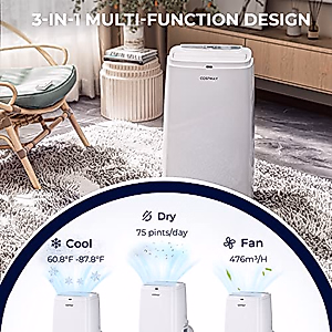 DORTALA 12000 BTU Portable Air Conditioner, 3-in-1 AC Cooling Unit with Dehumidifier & Fan Modes, Remote Control, Cools 450 Sq. Ft, Compact Freestanding Air Conditioner, White (12000BTU)