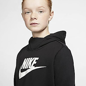 Nike Girls NSW Pullover Hoodie (as1, alpha, l, regular, regular, Black/White/White)