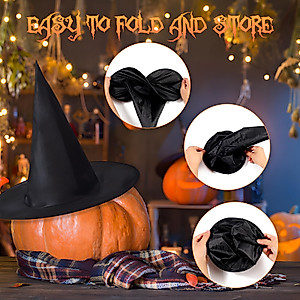 JMUQ 6 PCS Black Halloween Witch Hats with 3D Bats Stickers, Hanging Witch Hats for Halloween Indoor Outdoor Yard Decor Party Decorations Wizard Hats