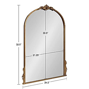 Kate and Laurel Myrcelle Traditional Arched Mirror, 25 x 33, Gold, Decorative Large Arch Mirror with Ornate Garland Detailing Along The Crown and Edges of The Frame