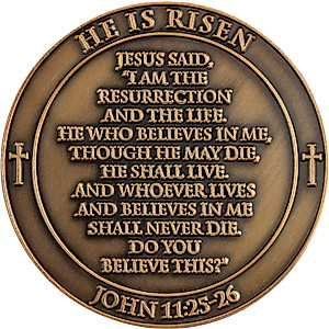 Easter Resurrection Coin, He is Risen, Bulk Pack of 3, Handout for Church Service, Christ is Alive & Empty Tomb, Jesus Son of God Challenge Coin, Religious Antique Gold-Color Plated Prayer Token Gift