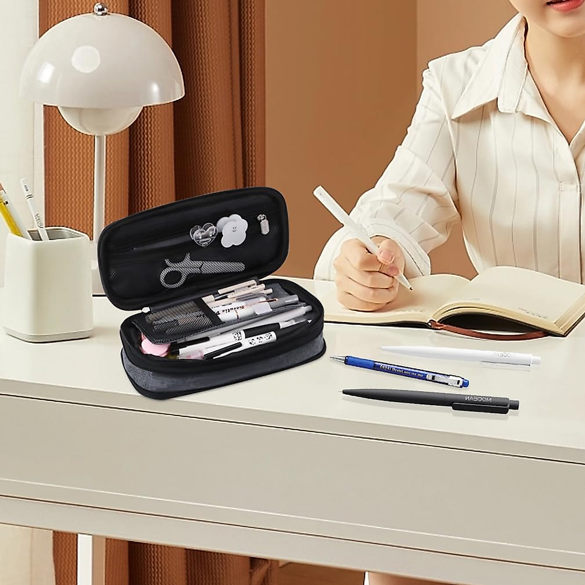 iSuperb Pencil Case Big Capacity Canvas Multifunction 7 Compartment Pen Bag Zipper Stationery Organizer Pouch Square Grid Cosmetic Bag