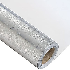 LeZakaa Silver Holographic Wrapping Paper - Mini Roll - Firework Print for Birthday, Wedding Shower, Holiday - 17.32 inches x 32.8 Feet (47.23 sq.ft.)