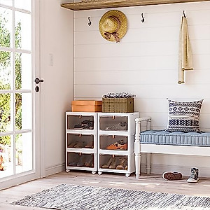 Waissdea Storage Bins with Lids 23Qt, 3 Packs Stackable Storage Bins with Wheels, Magnetic Door, Leather Handle, Plastic Storage Containers for Bedroom, Living Room, Kitchen, Bathroo