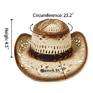 Livingston Cowboy Hat Men & Women's Woven Straw Cowgirl Hat w/Hat Band Straw, Bead Beige