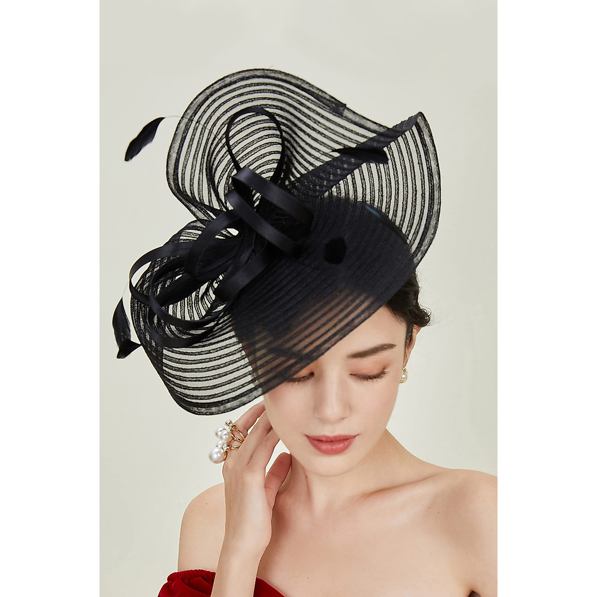 BABEYOND Tea Party Fascinator Kentucky Hat Derby Fascinator Feather Pillbox Hat for Cocktail Black