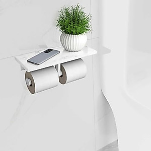 Toilet Paper Holder with Shelf，Wall Mounted Black Toilet Paper Holder，Marble Tissue Roll Holder for Bathroom Washroom, Marble Top Toilet Paper Holder Brushed Nickel