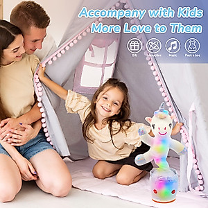 Hopearl Glowing Dancing Unicorn Toy Repeats What You Say Talking Toy Wriggle Singing Mimicking Twisting Electric Light Up Interactive Animated Toy Speaking Gifts for Kids, White, 14.5''