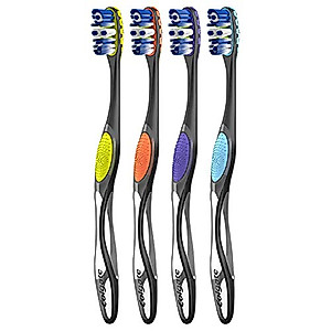 Colgate 360 Advanced Floss Tip Toothbrush, Soft Toothbrush for Adults, 4 Pack