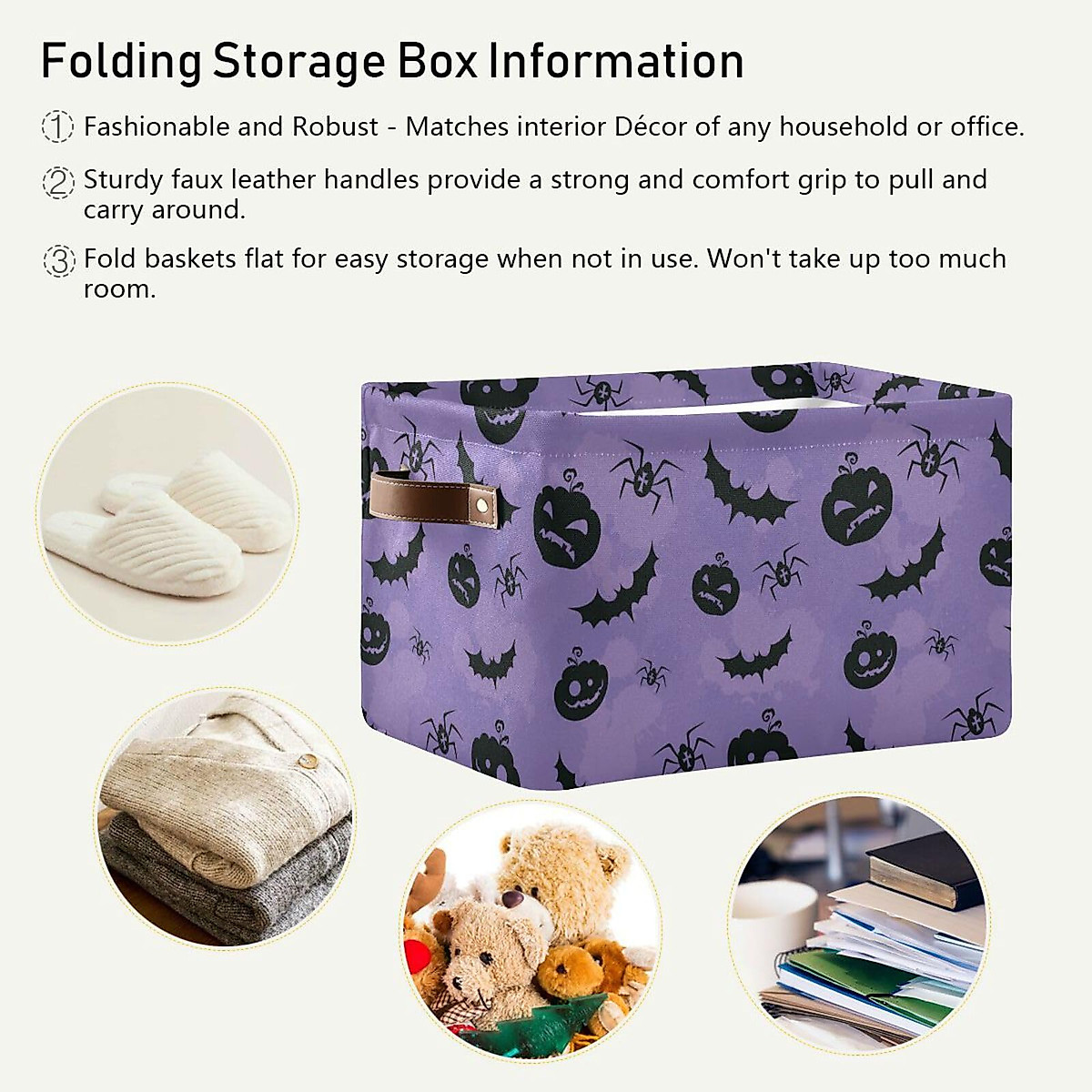 Foldable Storage Basket, Cube Organizer Bins Halloween Pumpkin Bat Cube Bag Dual Handles for Closet Shelf