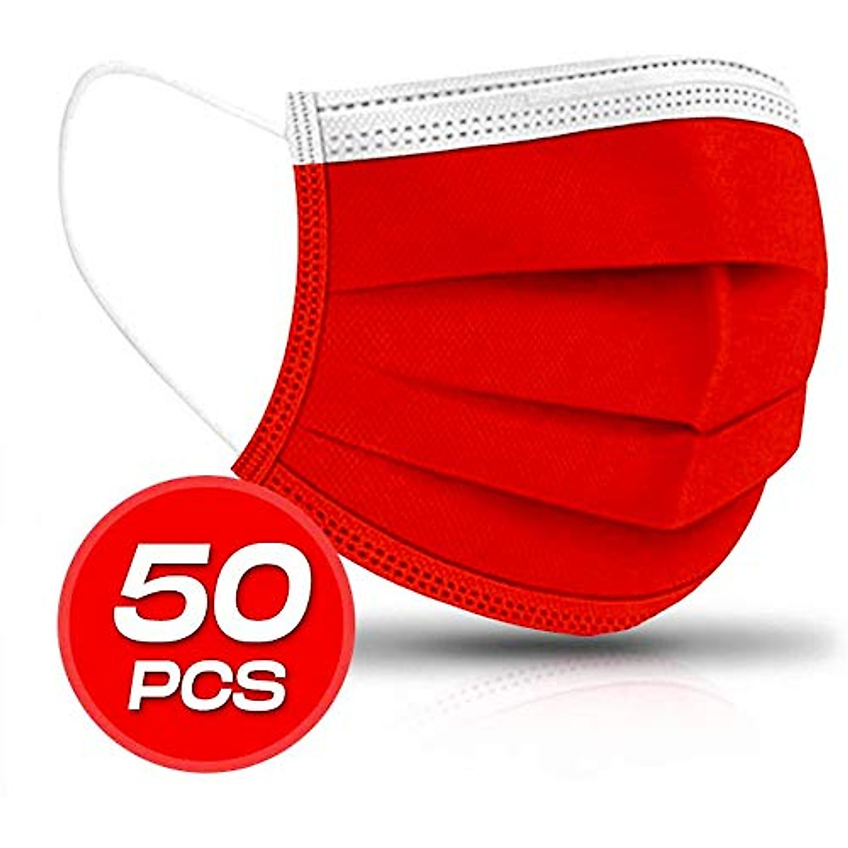 Magshion 50Pcs Disposable Face Cover 3-Ply Filter Non Medical Breathable Earloop Masks for Air Pollution (Red)