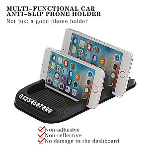 Car Dashboard Cell Phone Holder Anti-Slip Pad Double-Groove with Number Plate Auto Silicon Tray, Car Dashboard Accessories for Phone GPS Keychains Sunglasses Mat