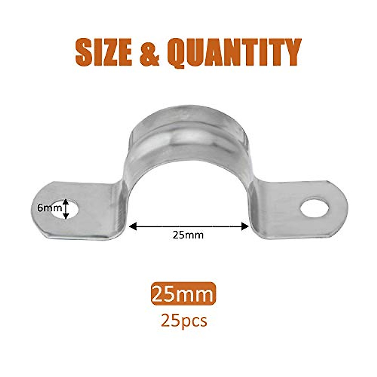 ISPINNER 25pcs M25 Stainless Steel Rigid Pipe Strap for 1 Inch Hose OD, 2 Holes Cable U Bracket Clamp Hanger Tube Strap Tension Clips