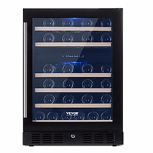 VEVOR 24” Wine Cooler, 46 Bottles Dual Zone Wine Refrigerator, Tempered Glass Door, Low Noise, Digital Temper Control, Built-in or Freestanding, ETL