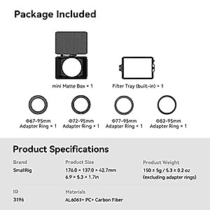 SMALLRIG Mini Matte Box for Mirrorless DSLR Cameras Compatible with 67mm/72mm/77mm/82mm/95mm Lenses - 3196