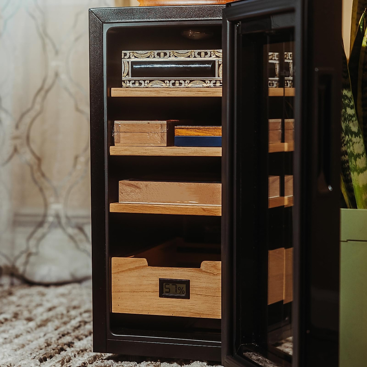 KingChii 26L Electric Cigar Humidors with Temperature Control System, Cigar Cabinet with Spanish Cedar Wood Shelves & Hygrometer, Father's Day Gifts for Men (4 Layers 200 Capacity)