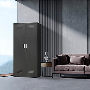 YEEZER Metal Storage Cabinet 72" Garage Storage Cabinet with Doors, 4 Adjustable Shelf Height & Steel Lockable File Cabinet, Tool Cabinets for Office, Home, Gym, School and Kitchens (Black)