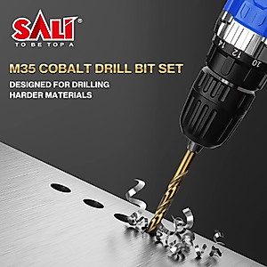 SALI Cobalt Drill Bit Set, 10Pcs 1/4" M35 High Speed Steel Jobber Length Drill Bit Kit for Hardened Metal, Stainless Steel, Cast Iron, Wood and Plastic, with Index Storage Case