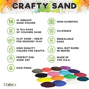 CuteyCo CraftySand’s Big Pack: 16 lbs & 16 Colors for Kids’ Play Sand, Sand Art