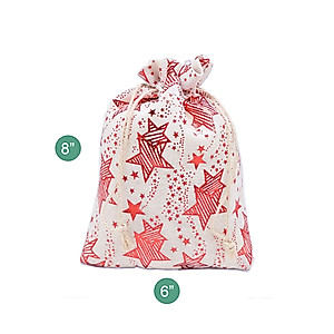 TheDisplayGuys For Your Modern Living 48pk - 6x8 Muslin Pouches with Drawstring - Presents, Party Favors, Samples (Red Stars, Medium)