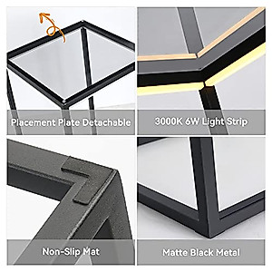 Huaguang LED End Table with Lamp, Bedside Nightstand Coffee Table Decorative Floor Corner Lamp Shelf, Black Geometric Rectangle Metal Desk Lamp Simple Design for Living Bedroom Home Office Study Room