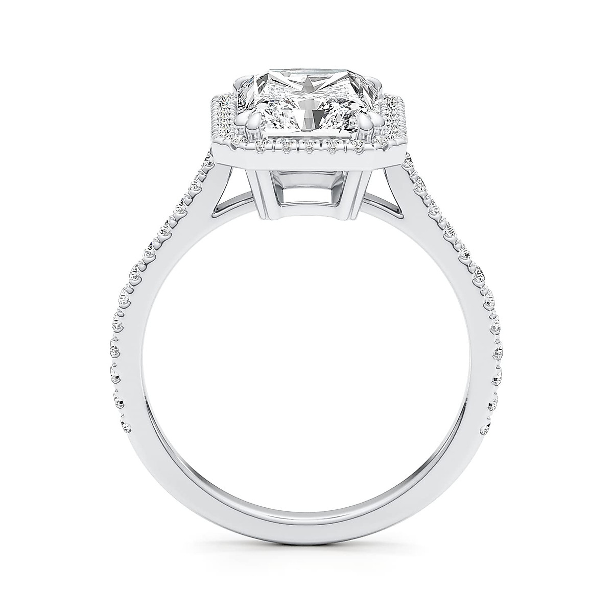 GLAM AND GEMS 3 Carat Radiant Cut Moissanite Engagement Statement Wedding Band Ring for Women in 14k White Gold (G-H, VVS, 3.35 CTW) Anniversary Promise Ring Size 4.5 to 11