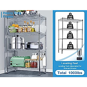 Storage Shelves, 4-Tier Heavy Duty Kitchen Shelves, NSF Certified Height Adjustable Metal Shelf Organizer for Laundry Bathroom Kitchen Office Pantry Organization 1000 LBS Capacity 36"Lx14"Wx54"H
