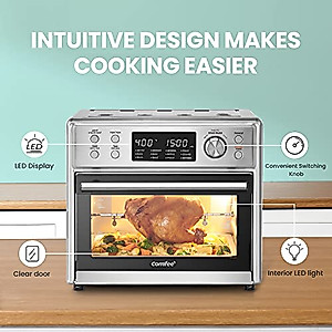 COMFEE' 12-in-1 Toaster Oven Air Fryer Combo Countertop 6 Slice 12’’ Pizza, Convection Toaster Oven with Rotisserie, Precise Temperature Control 26.4 QT Large Capacity, Stainless Steel