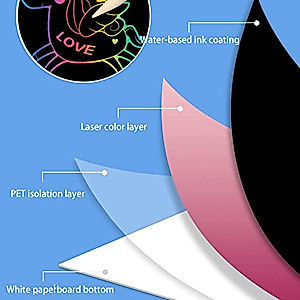 SLZQ 12 Pack Unicorn Scratch Arts and Crafts for Kids ,12 Ribbons and 12 Wooden Stylus,Scratch Paper for Kids Art Party Supplies Stocking Stuffer (Unicorn - Multicolour)