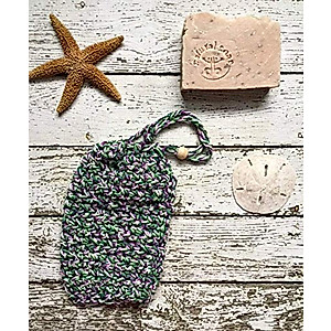 Handmade Soap Bag Purple Green Soap Holder Cotton Drawstring Bag Hanging Soap Saver Cozy Spa Shower Bath Crochet Washcloth