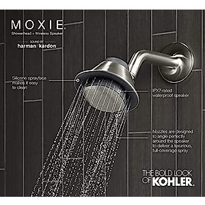KOHLER Moxie Bluetooth Showerhead, Shower Speaker, Waterproof Speaker, Shower Radio, Rechargeable Speaker, Portable Speaker, 2.5 GPM, K-28238-NKE-CP, Polished Chrome