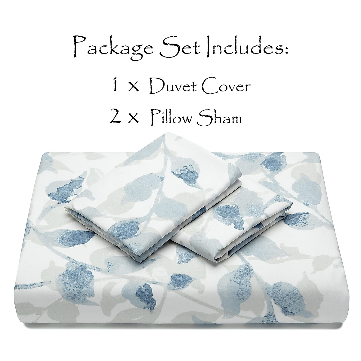 Chanasya Premium Layered Leaf Duvet Cover Set - Duvet Cover (90” x 90”) & 2 Pillow Shams (20” x 26”) - 3-Piece Set, Queen Size, Blue Taupe