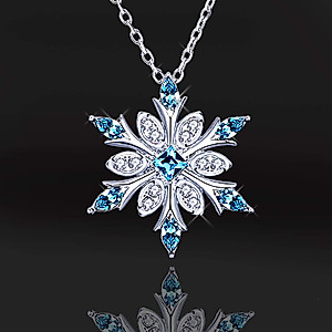 Elensan Women's 925 Sterling Silver Blue Crystals Snowflake Pendant Fashion Necklace Collarbone Chain